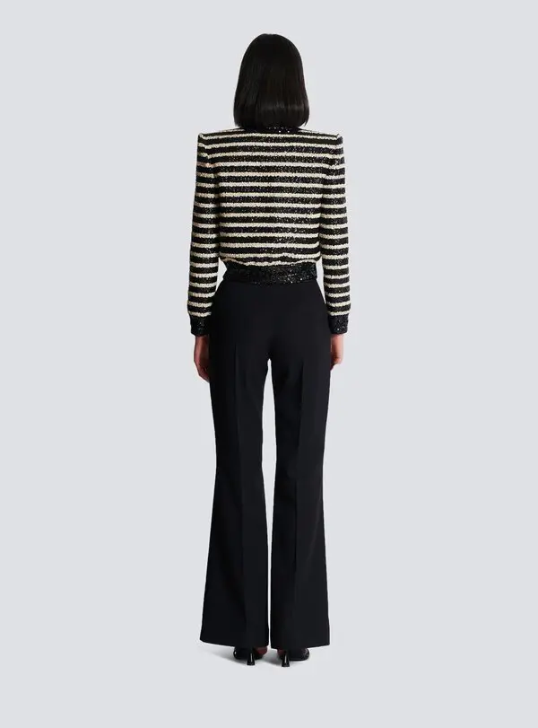 Balmain Striped Sequinned Cropped Jacket