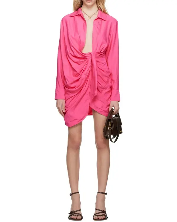 Jacquemus Bahia Twisted Shirt Dress - Red
