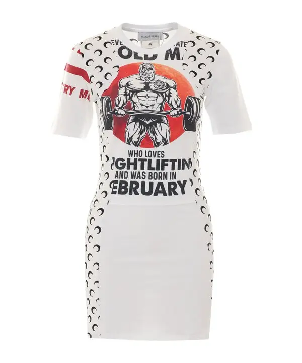 MARINE SERRE Old Man" Graphic Print Short Sleeve Dress - White