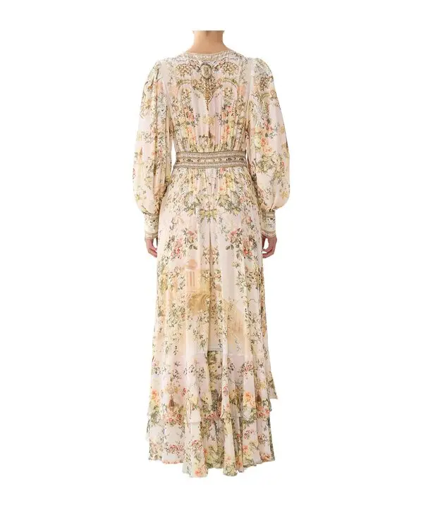 Camilla Floral Printed Long Button Front Dress - Nude