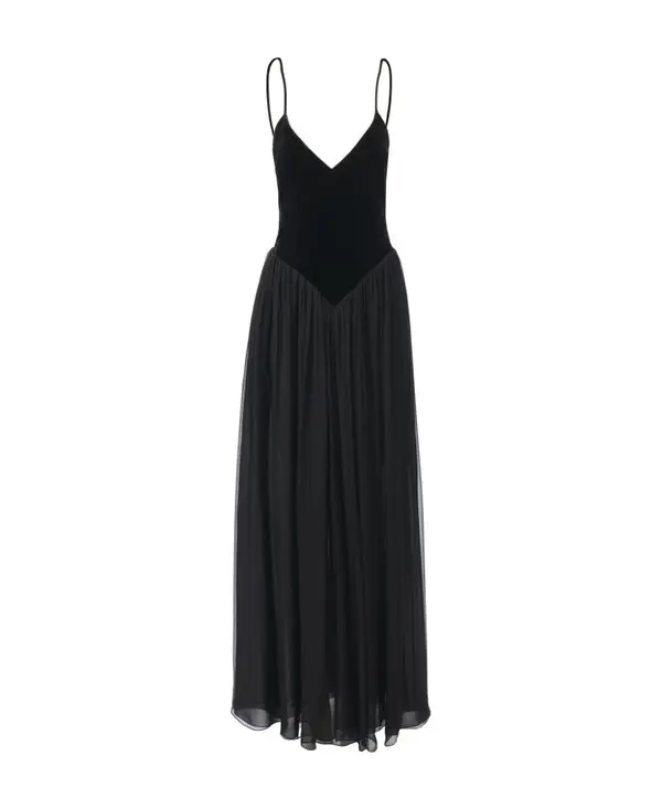 Chloé Velvet And Chiffon Maxi Dress - Black