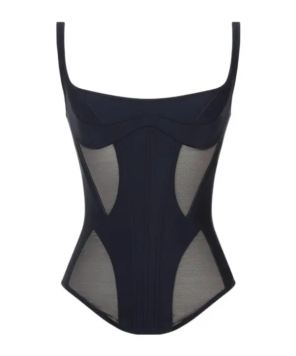 MUGLER Illusion Semi-sheer Corset Top - Black