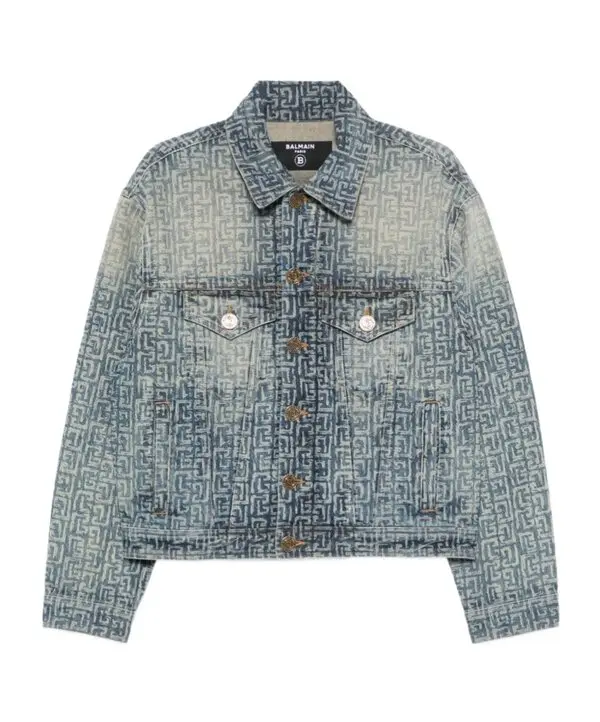 Balmain Monogram Denim Jacket - Gray