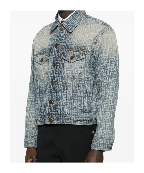 Balmain Monogram Denim Jacket - Gray