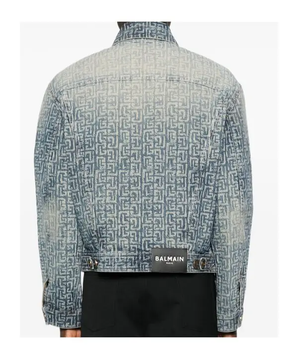 Balmain Monogram Denim Jacket - Gray