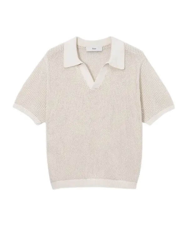 DUNST Open-knit Polo-collar T-shirt - Ivory