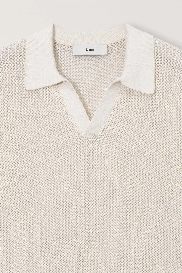 DUNST Open-knit Polo-collar T-shirt - Ivory
