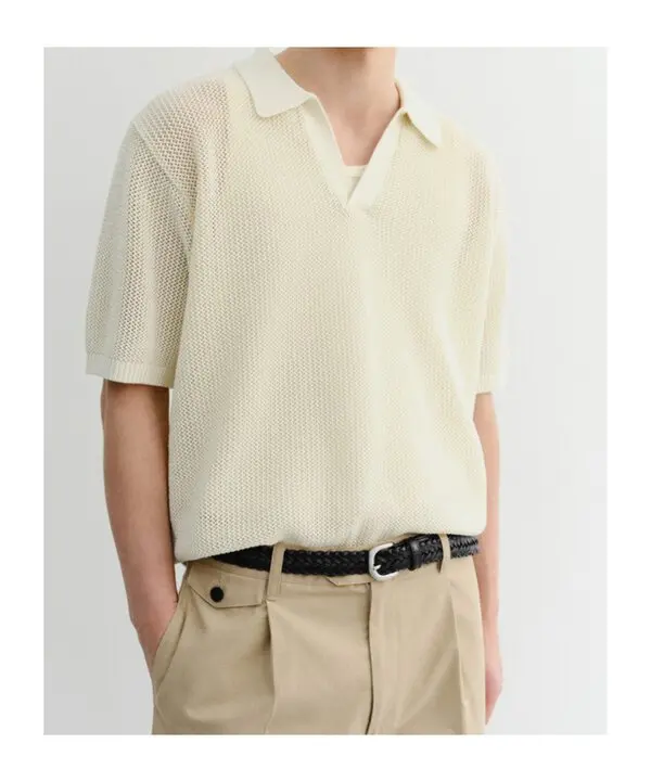 DUNST Open-knit Polo-collar T-shirt - Ivory