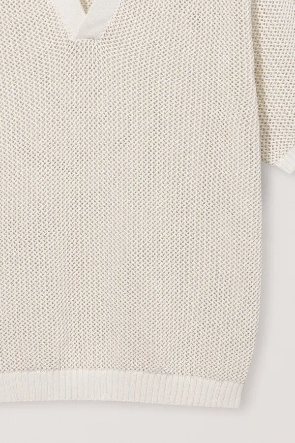 DUNST Open-knit Polo-collar T-shirt - Ivory