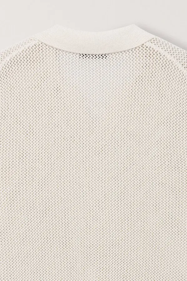 DUNST Open-knit Polo-collar T-shirt - Ivory