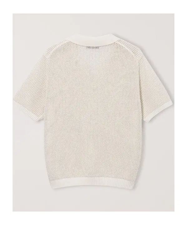 DUNST Open-knit Polo-collar T-shirt - Ivory