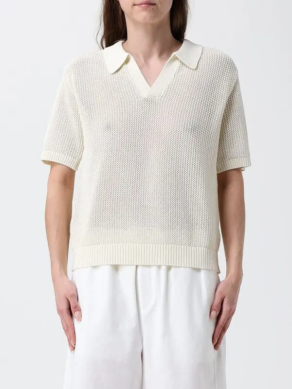 DUNST Open-knit Polo-collar T-shirt - Ivory