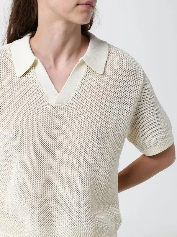 DUNST Open-knit Polo-collar T-shirt - Ivory