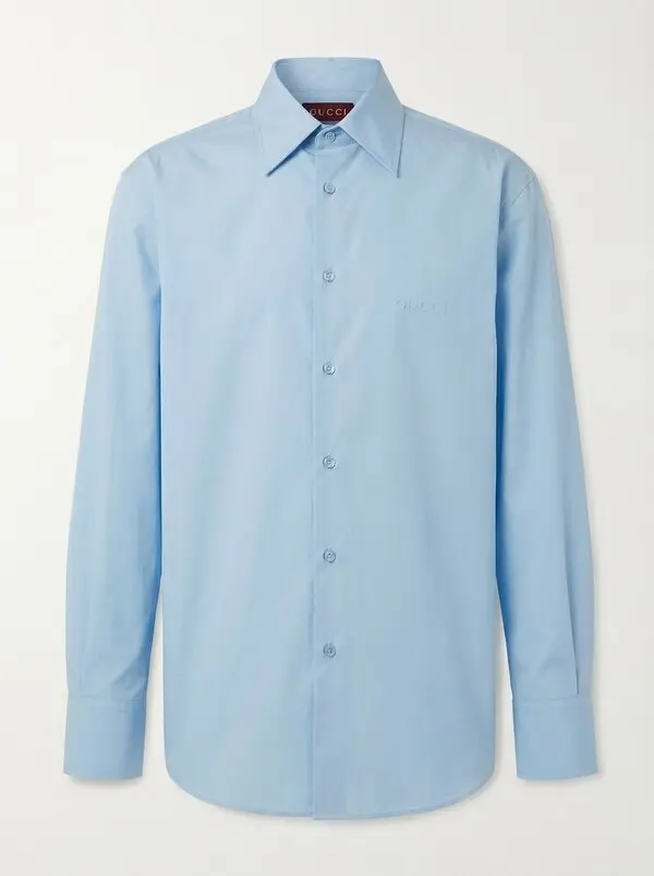 Gucci Embossed Long-sleeve Poplin Shirt - Light Blue
