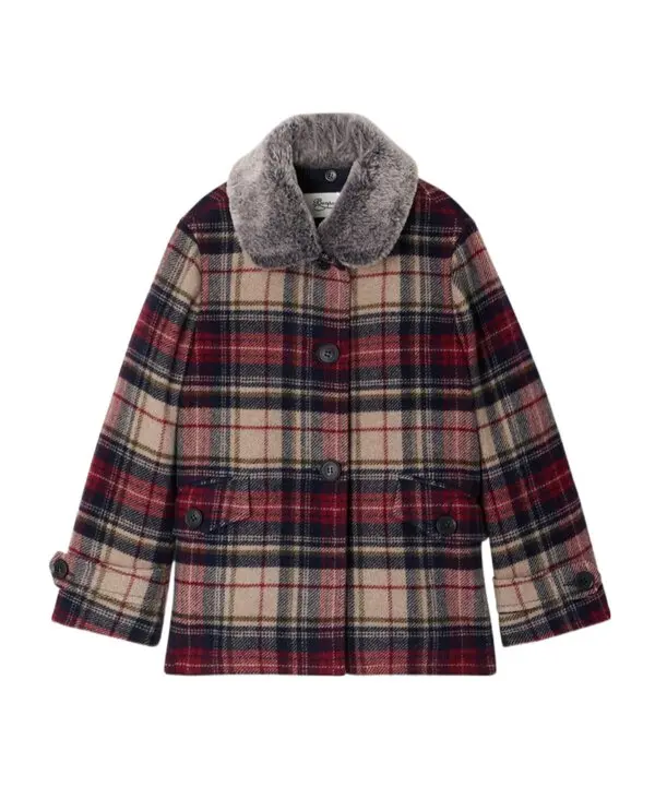 Bonpoint Gigliola Checked Tweed Coat With Removable Faux Fur Collar