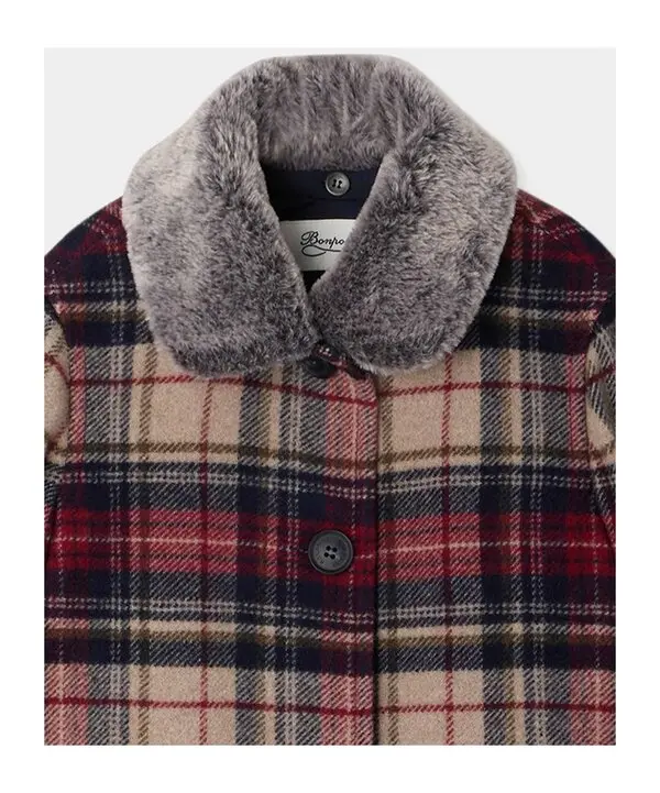 Bonpoint Gigliola Checked Tweed Coat With Removable Faux Fur Collar