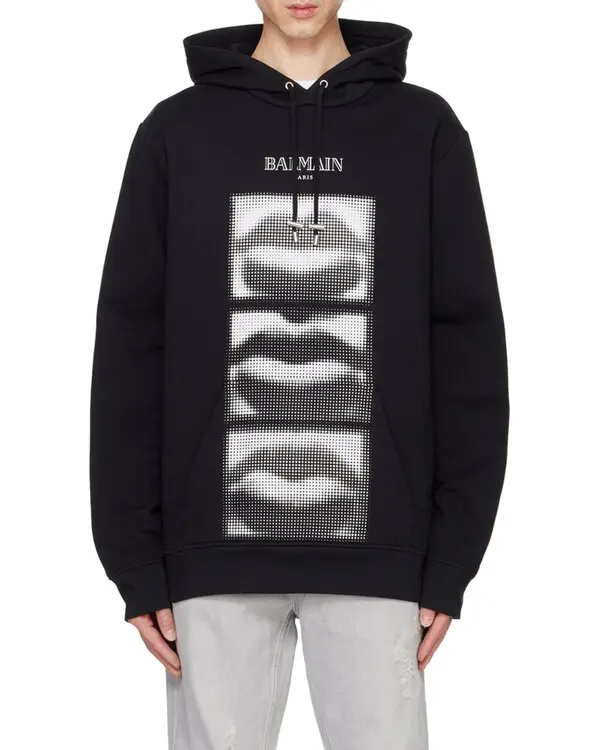 Balmain Hoodie With Vintage Logo And Lip Print
