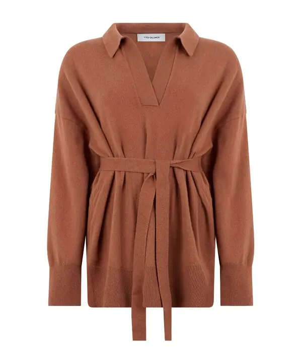 YVES SALOMON Belted Polo Knitted Sweater