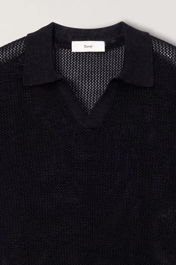 DUNST Short-sleeved Knit Polo Shirt - Black
