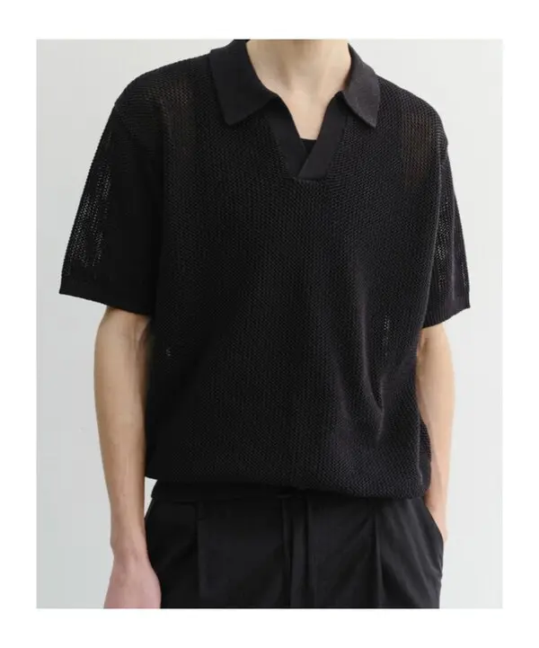 DUNST Short-sleeved Knit Polo Shirt - Black