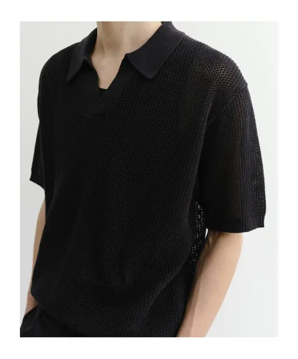 DUNST Short-sleeved Knit Polo Shirt - Black