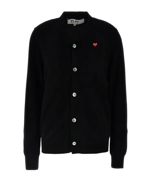 Play Comme Des Garcon Long-sleeved Knitted Cardigan With Logo Patch - Black