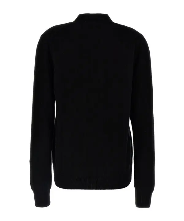 Play Comme Des Garcon Long-sleeved Knitted Cardigan With Logo Patch - Black