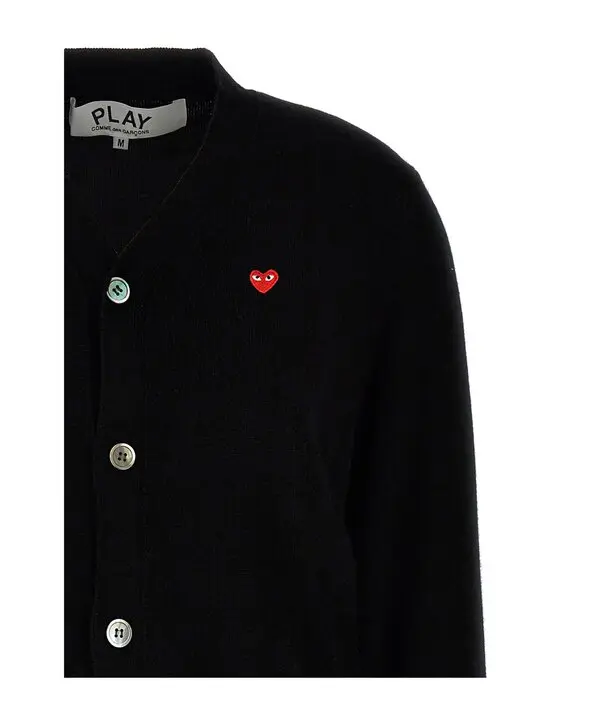 Play Comme Des Garcon Long-sleeved Knitted Cardigan With Logo Patch - Black