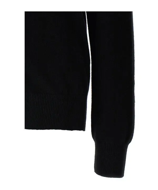 Play Comme Des Garcon Long-sleeved Knitted Cardigan With Logo Patch - Black