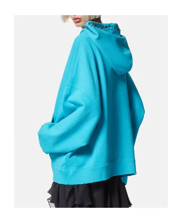 Versace Embellished Logo Detail Hoodie - Blue