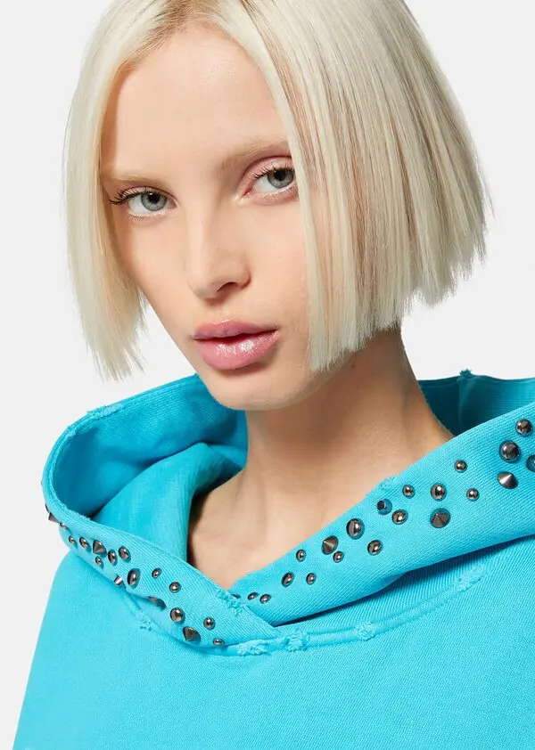 Versace Embellished Logo Detail Hoodie - Blue