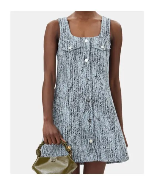 GANNI Tweed Mini Dress With Square Neckline And Button Front
