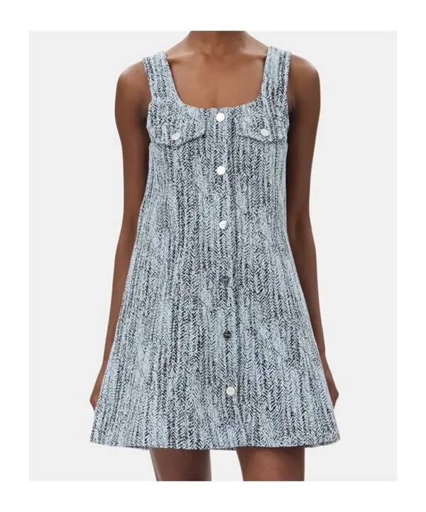 GANNI Tweed Mini Dress With Square Neckline And Button Front