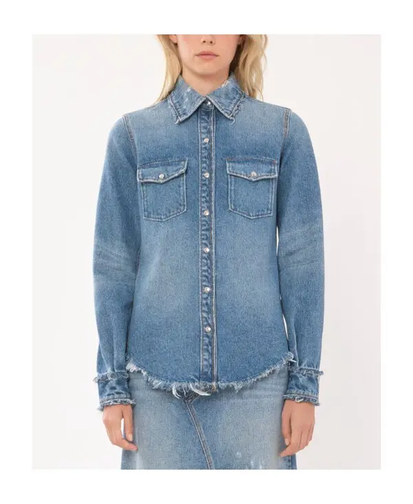 Chloé Frayed Edge Denim Shirt - Blue