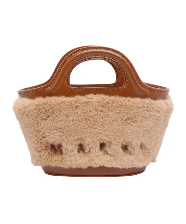 Marni Beige Tropicalia Micro Bag With Fur Trim - Nude