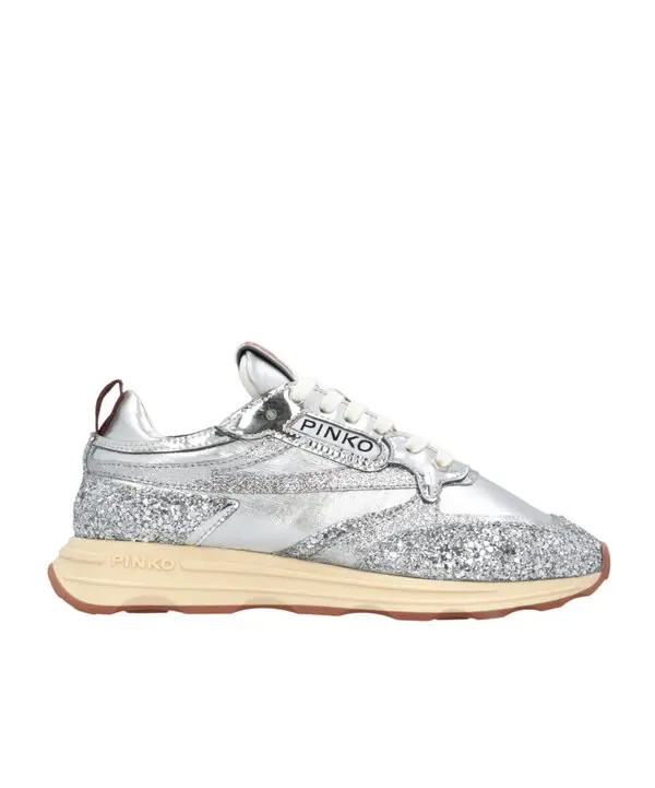 Pinko Metallic Glitter Lace-up Sneakers - Gray