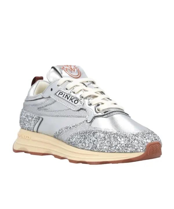 Pinko Metallic Glitter Lace-up Sneakers