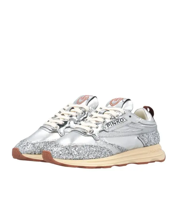 Pinko Metallic Glitter Lace-up Sneakers