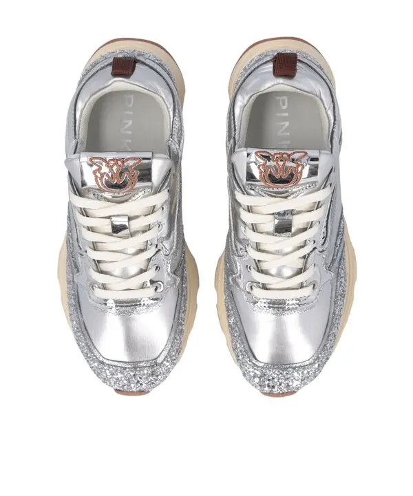 Pinko Metallic Glitter Lace-up Sneakers