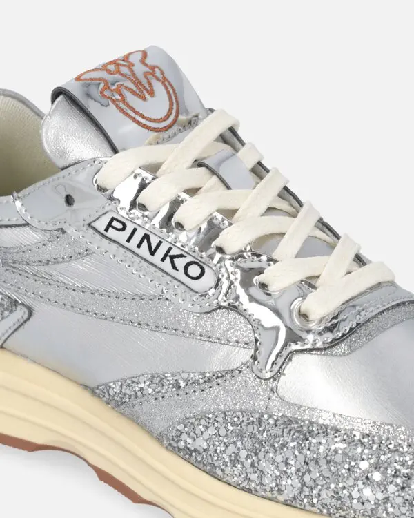 Pinko Metallic Glitter Lace-up Sneakers