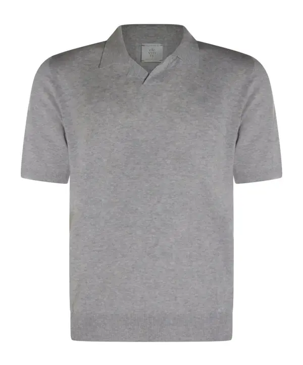 Eleventy Open Collar Fine Knit Polo Shirt - Grey