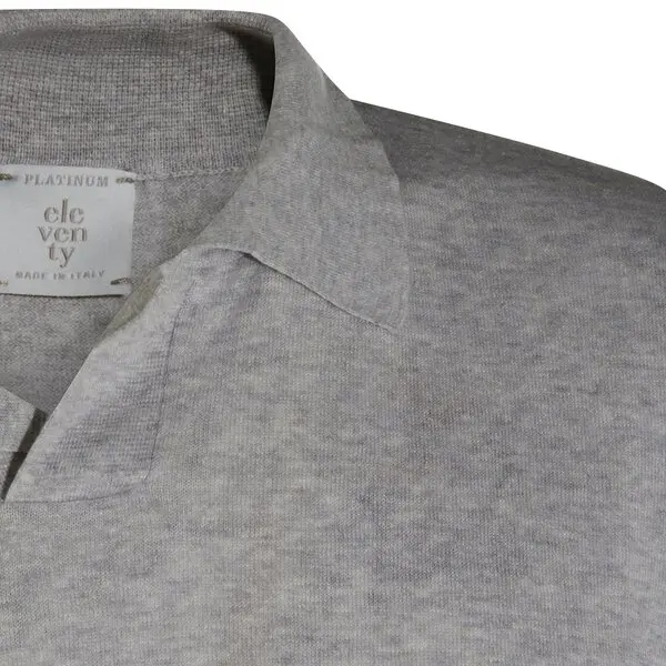 Eleventy Open Collar Fine Knit Polo Shirt - Grey