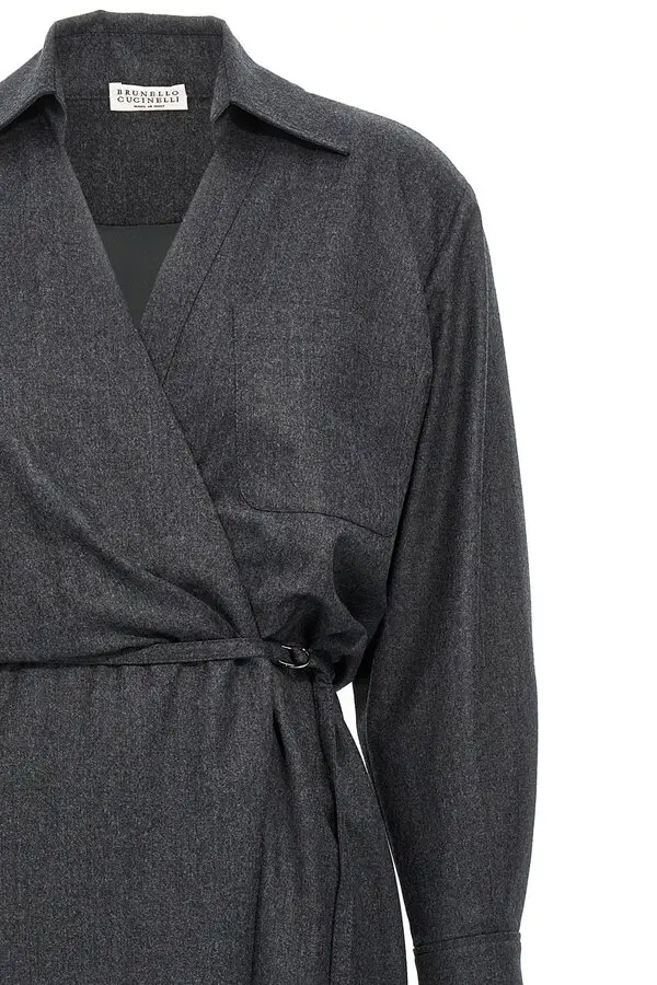 Brunello Cucinelli Long-sleeve Wrap Detailed Midi Dress