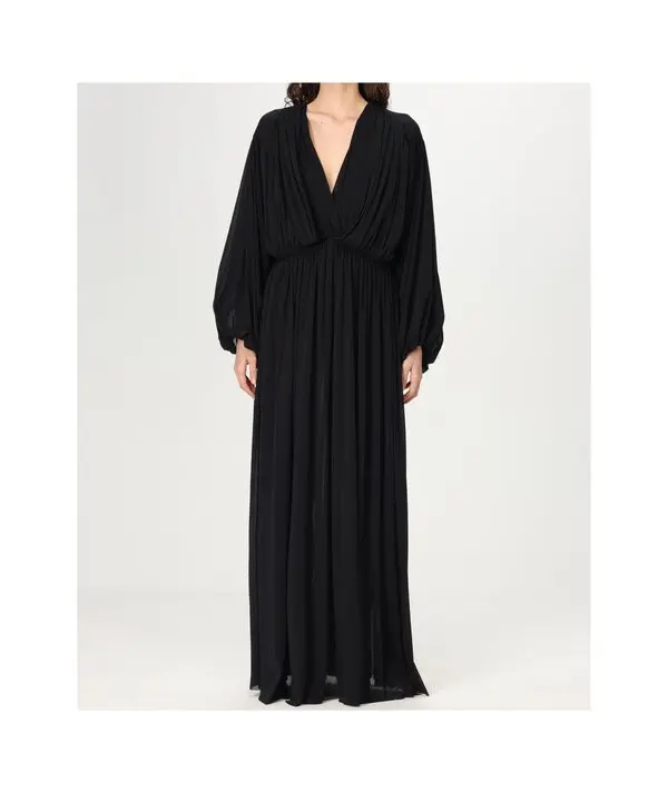 Philosophy Di Lorenzo Serafini Long V-neck Dress With Pleated Design - Black