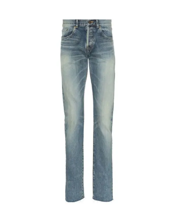 Saint Laurent Straight Leg Jeans With Decorative Bandana Pocket