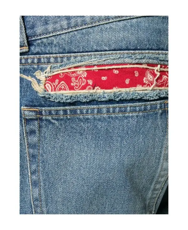 Saint Laurent Straight Leg Jeans With Decorative Bandana Pocket