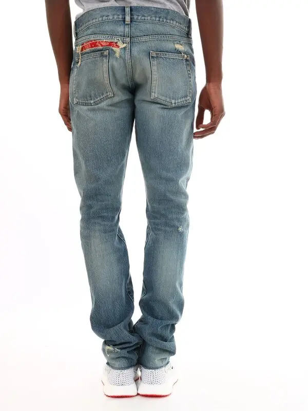Saint Laurent Straight Leg Jeans With Decorative Bandana Pocket