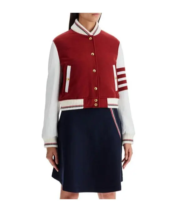 Thom Browne Striped Buttoned Bomber Jacket - Red