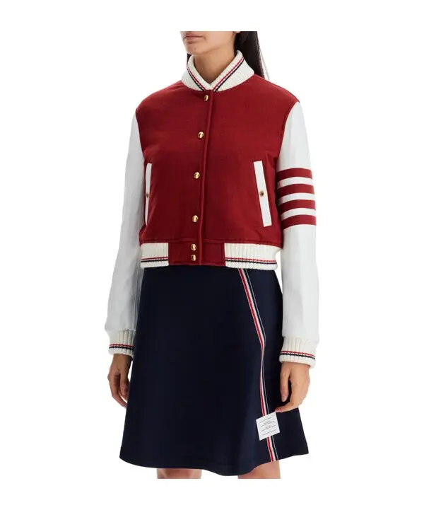 Thom Browne Striped Buttoned Bomber Jacket - Red