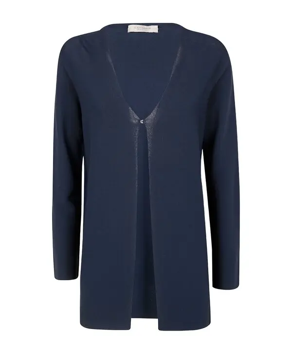 D.exterior Fine-knit Cardigan With V-neck And Hook-and-eye Closure - Blue